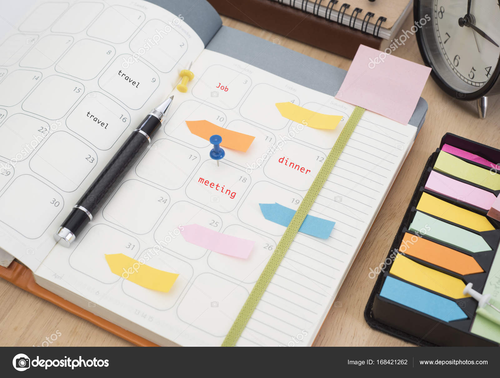 Schedule diary notebook with pen, management remind meeting — Stock ...