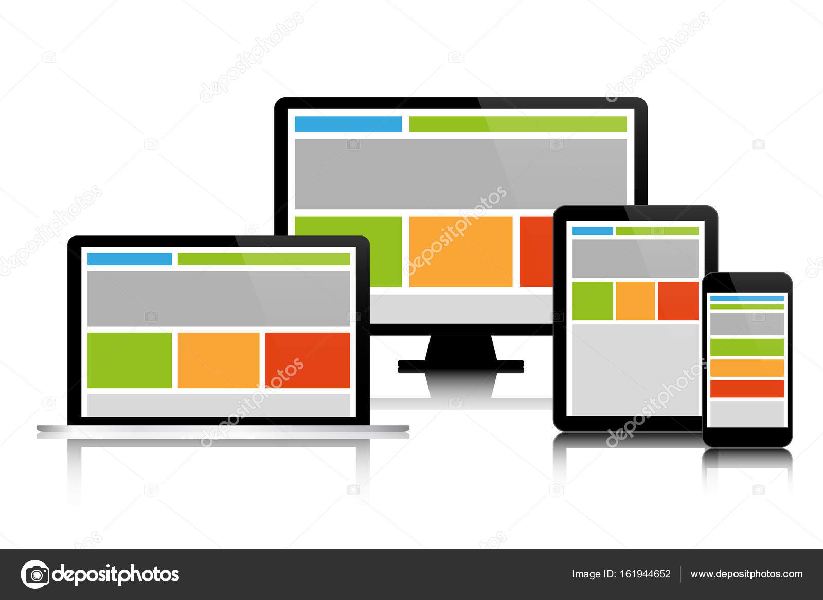 Fully responsive web design in modern electronic devices, set of modern ...