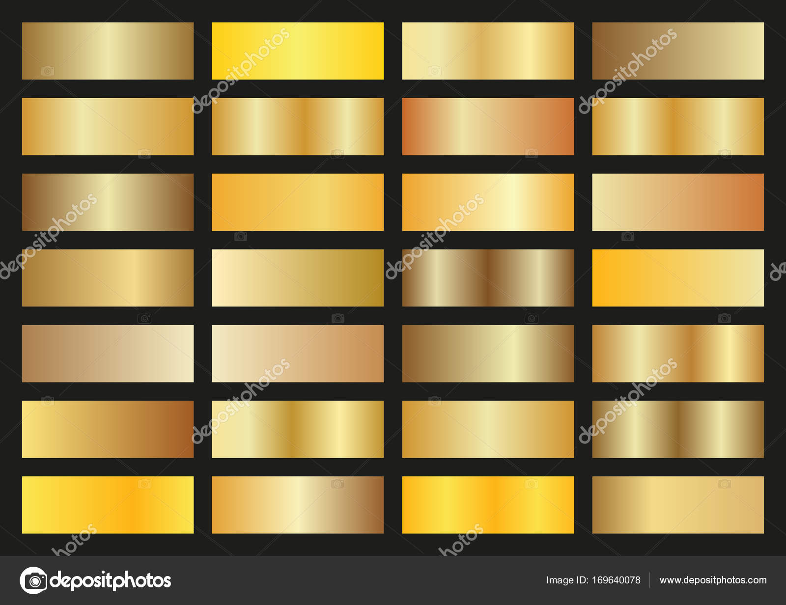 Vector set of gold gradients on black background, shiny gold texture ...