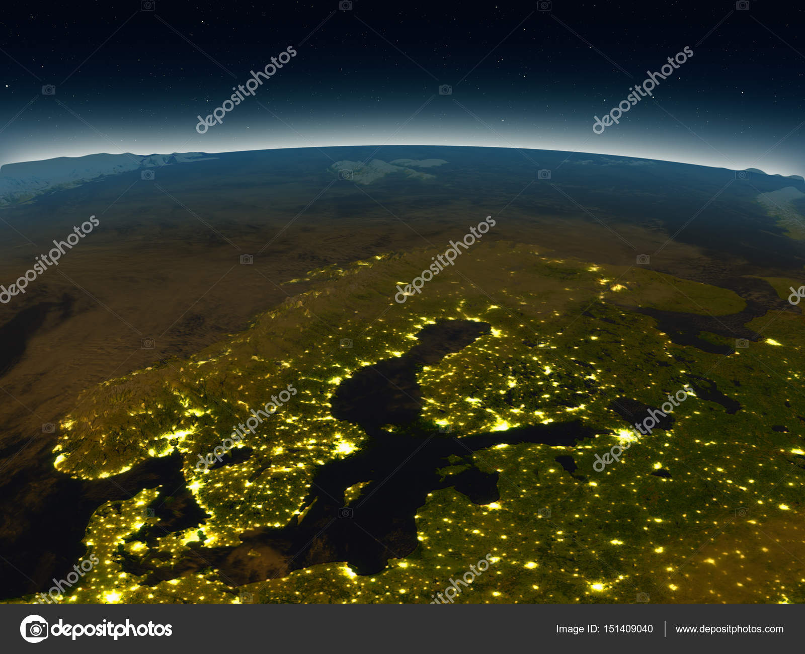 Scandinavian Peninsula from space in the evening — Stock Photo © tom ...