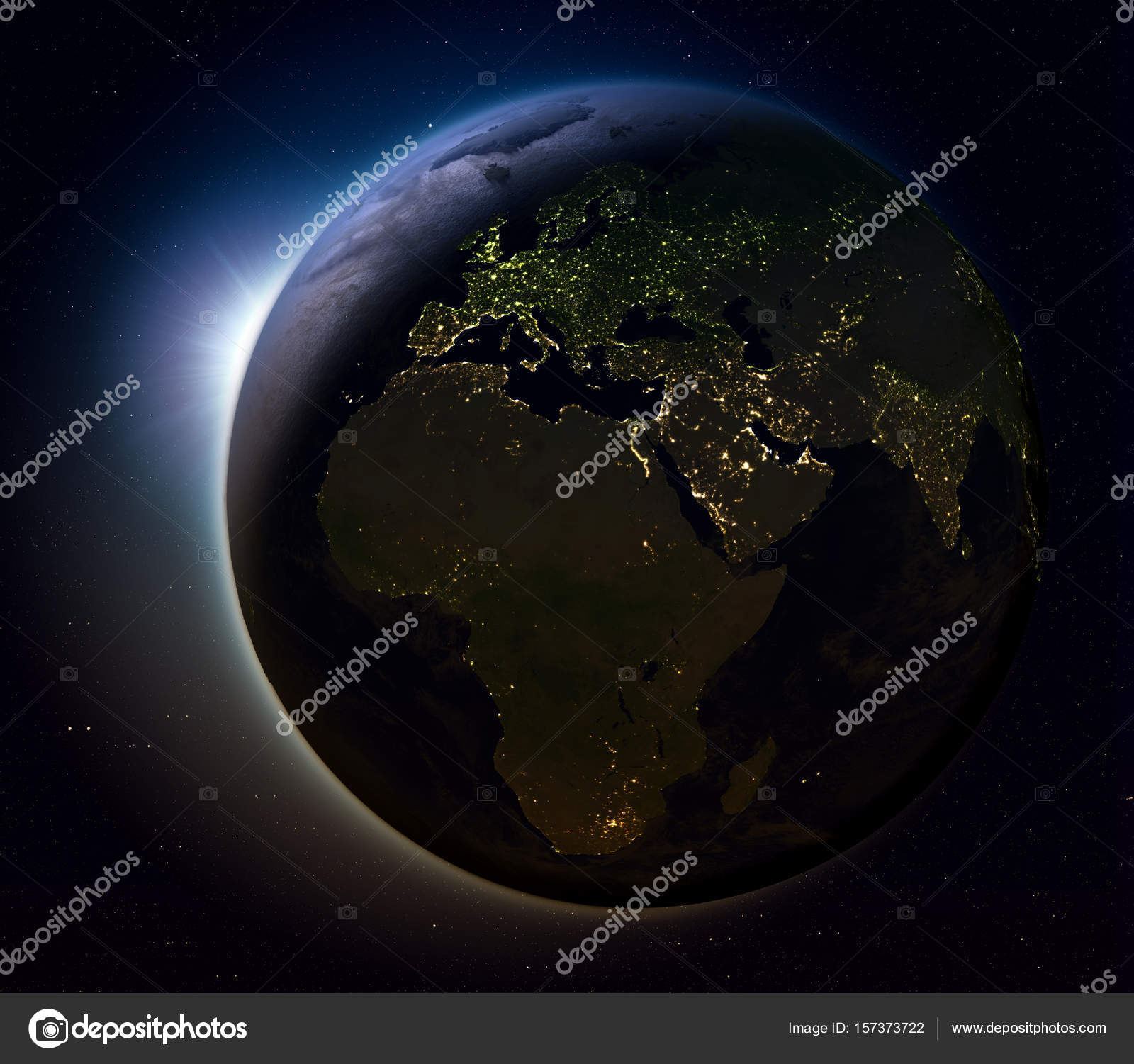 EMEA region from space at night — Stock Photo © tom.griger #157373722