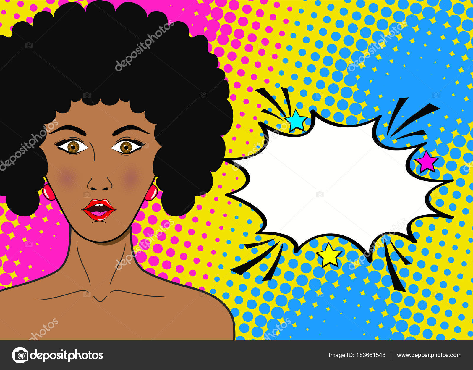 Wow Pop Art Face Sexy Surprised African Woman With Open Mouth A Stock
