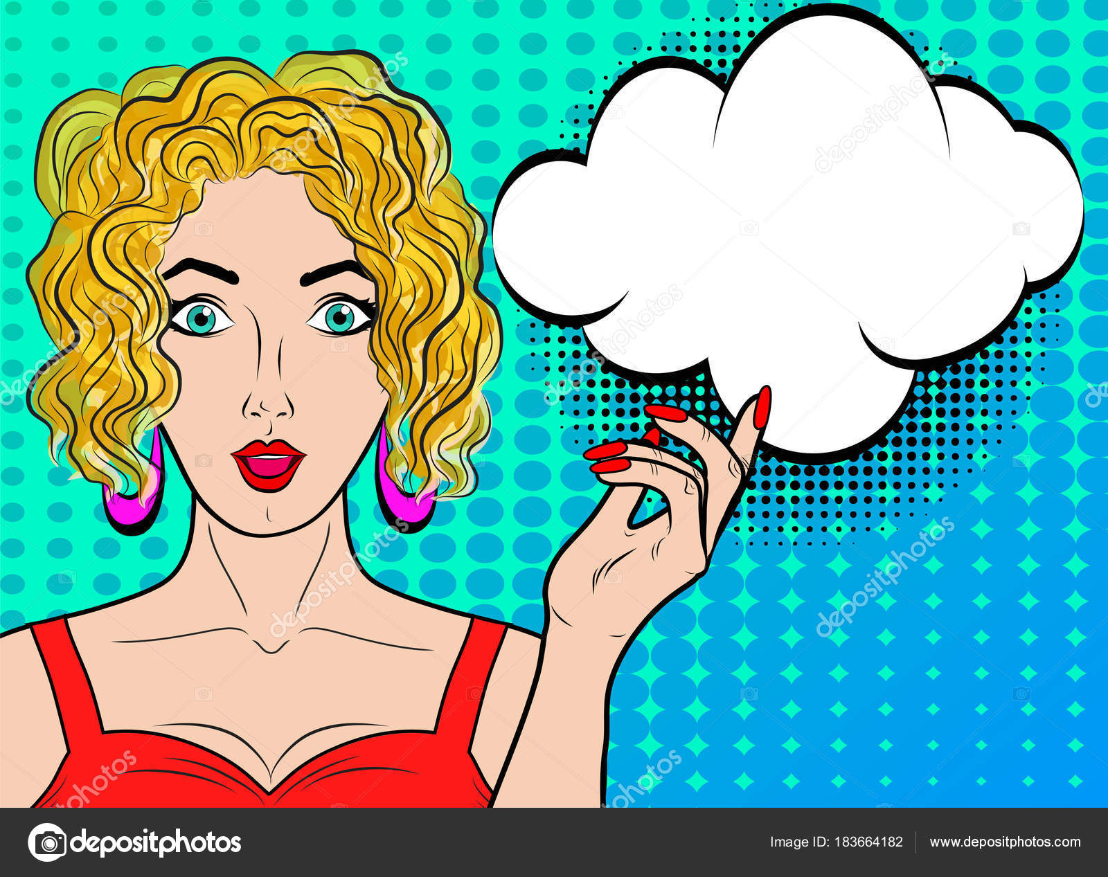 Wow Pop Art Female Face Sexy Surprised Young Woman With Open Mo Stock