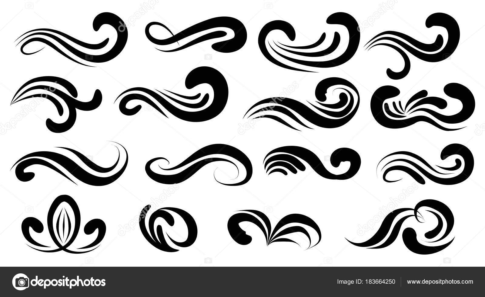 Swirly line curl patterns isolated on white background. Vector f Stock ...