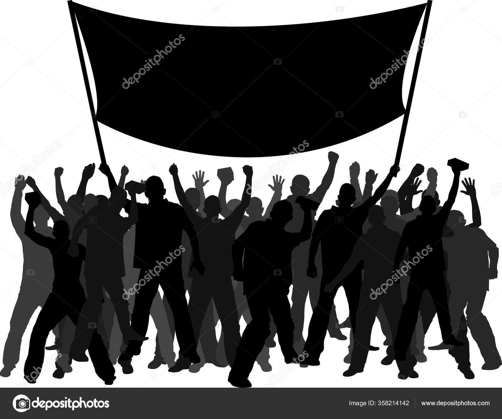 Silhouette Protesters Flag Stock Vector by ©mtmmarek 358214142