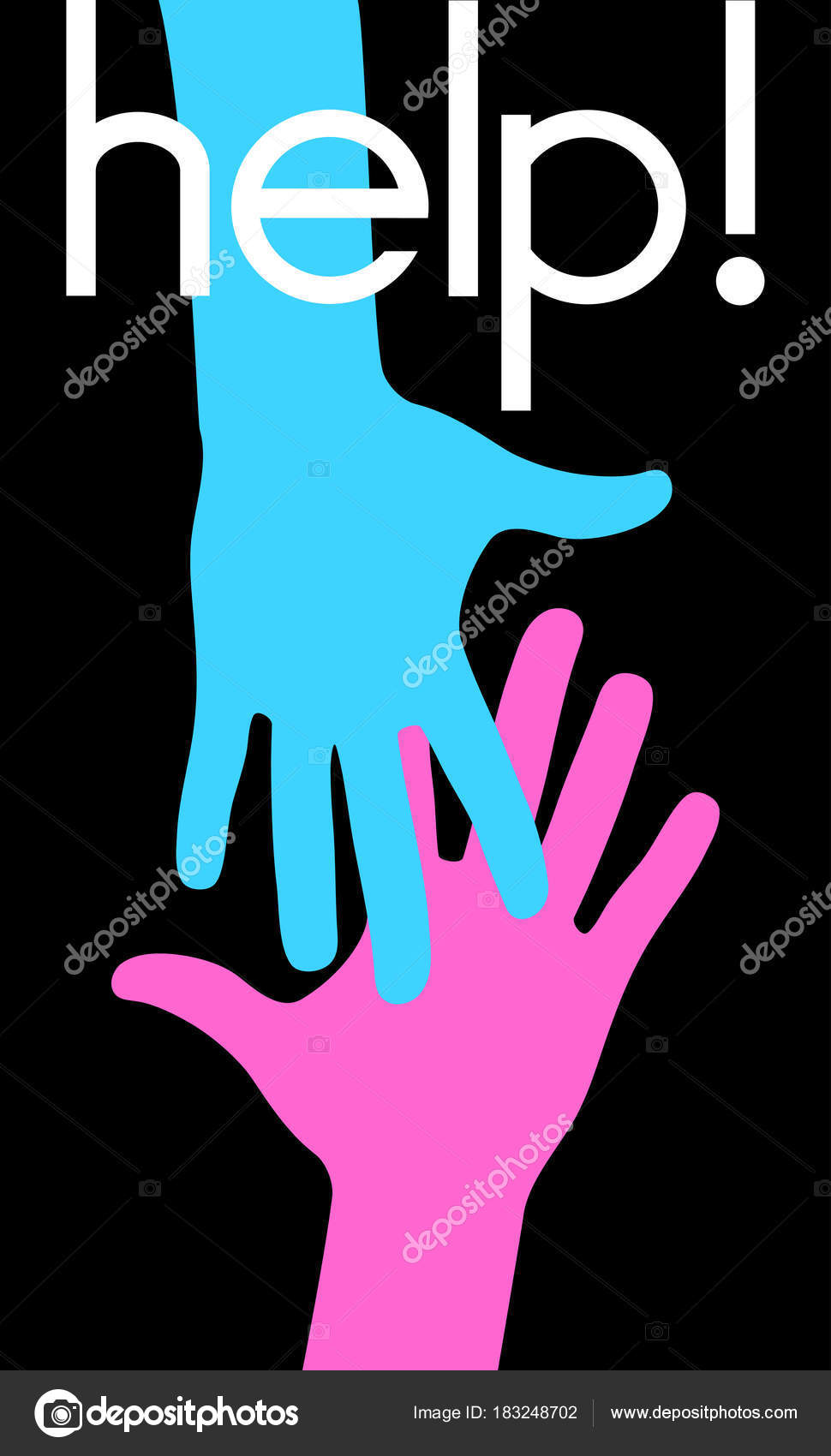 Help Concept Color Hands Black Background Vector Illustration Stock ...