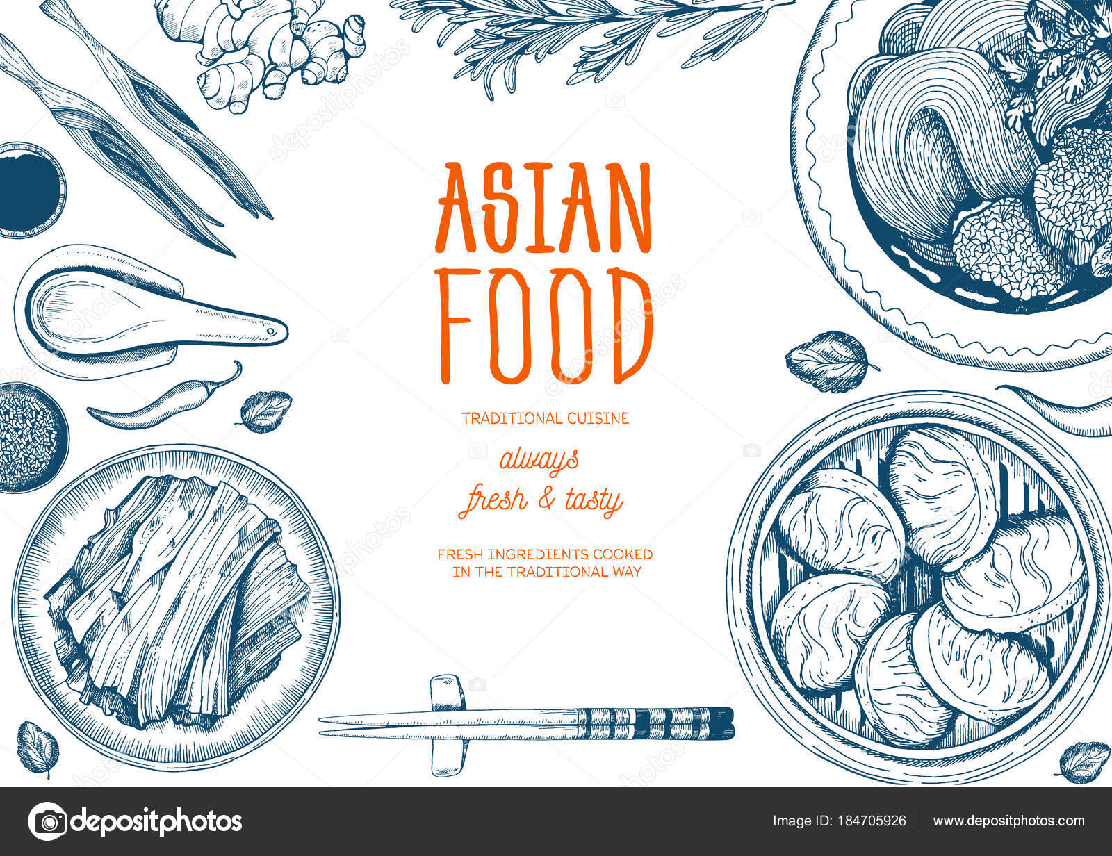 Vector Illustration Design Asian Food Chinese Food Frame Menu Label ...