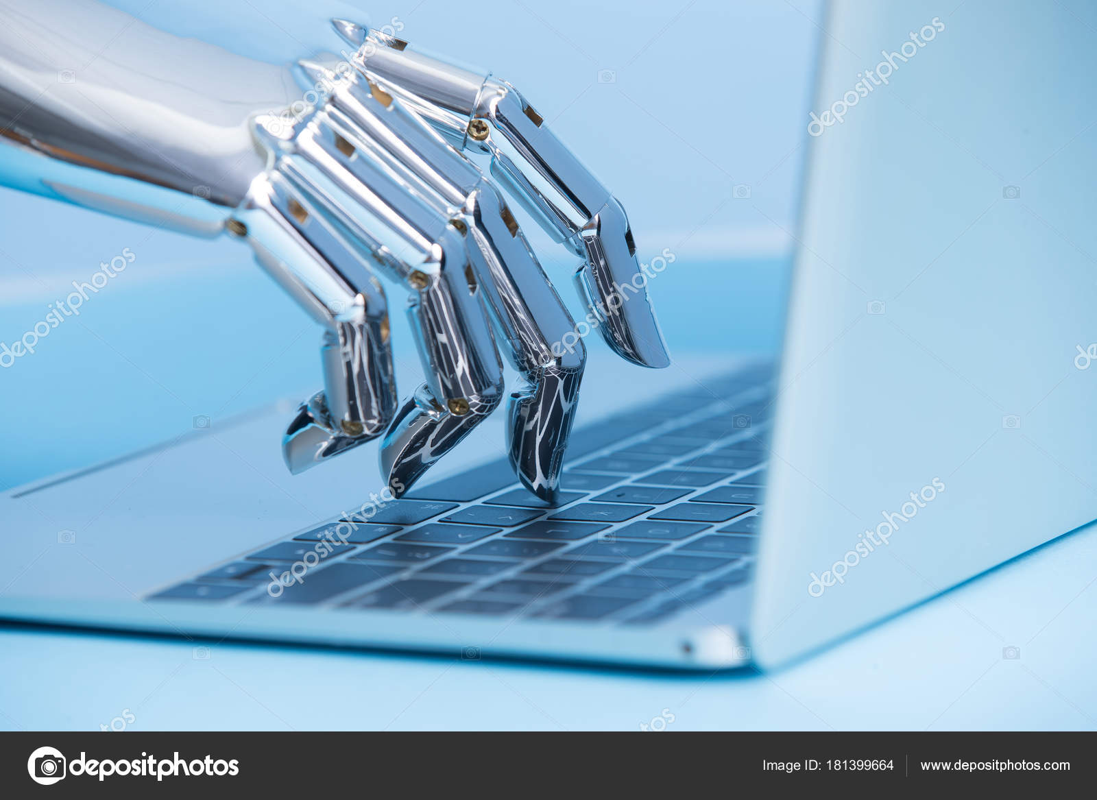 Robot Hand Using Notebook Blue Background — Stock Photo © ryanking999 ...
