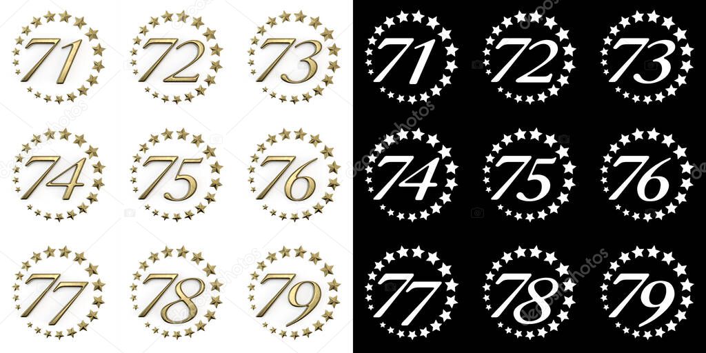 Conjunto de números de setenta y uno a setenta y nueve. Diseño de ...