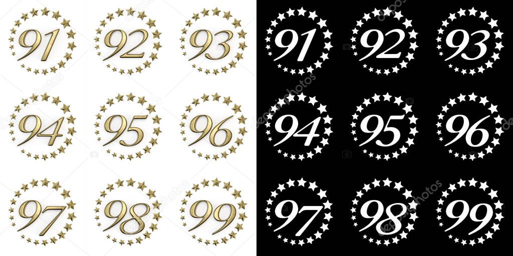 Conjunto de números de noventa y uno a noventa y nueve. Diseño de ...