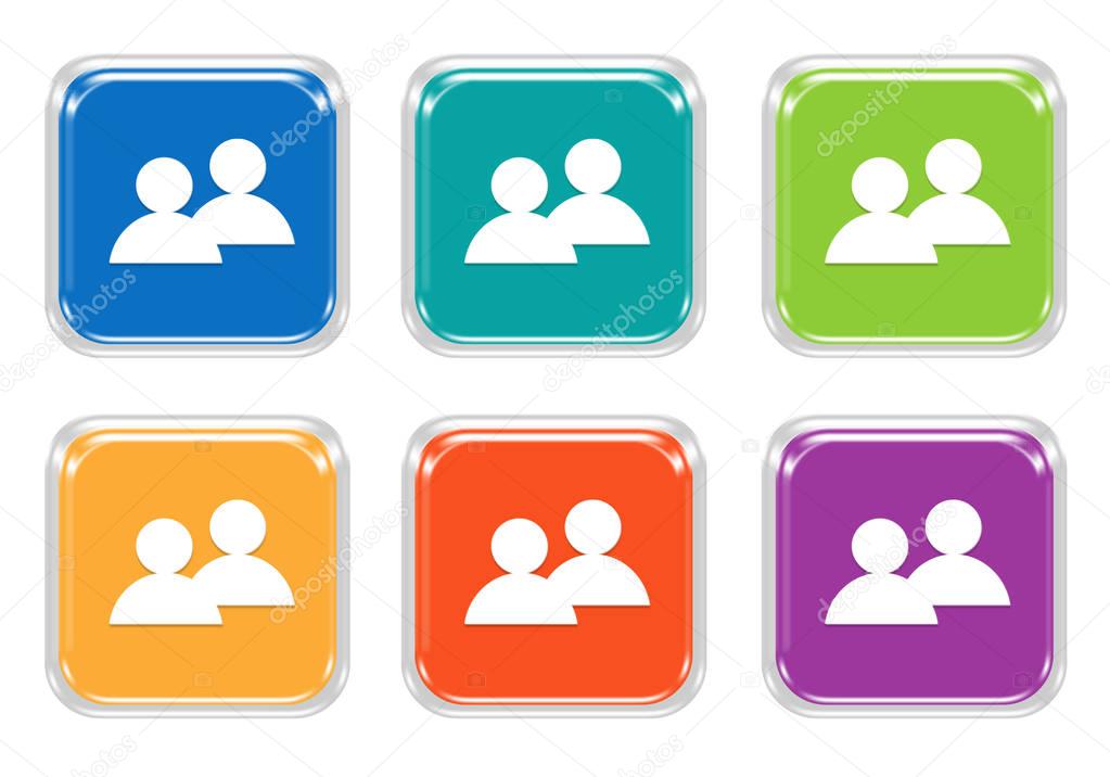 Conjunto de botones de colores cuadrados con símbolo de personas 2022