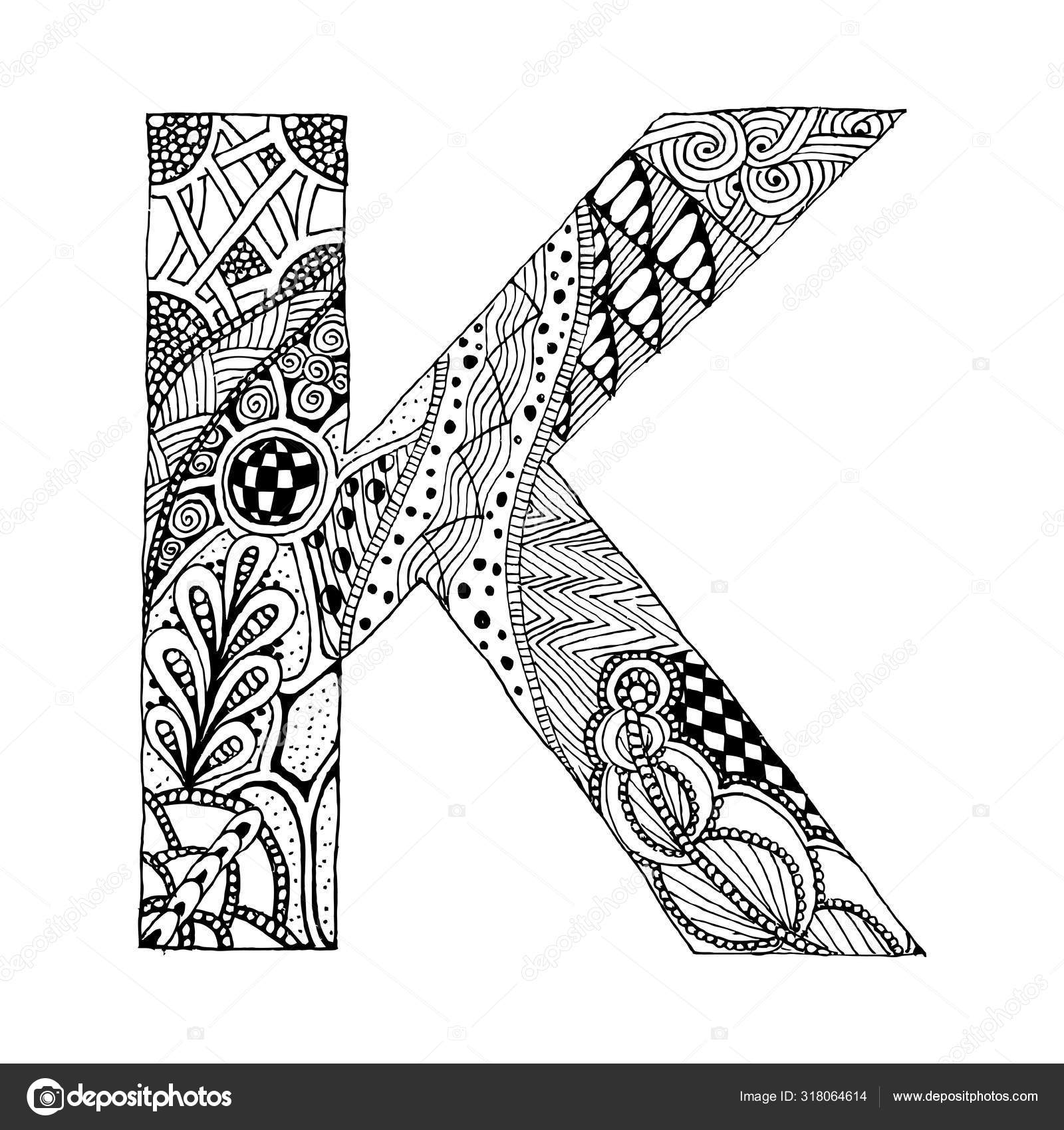 Zentangle Stylized Alphabet Letter Doodle Style Hand Drawn Sketch Font ...
