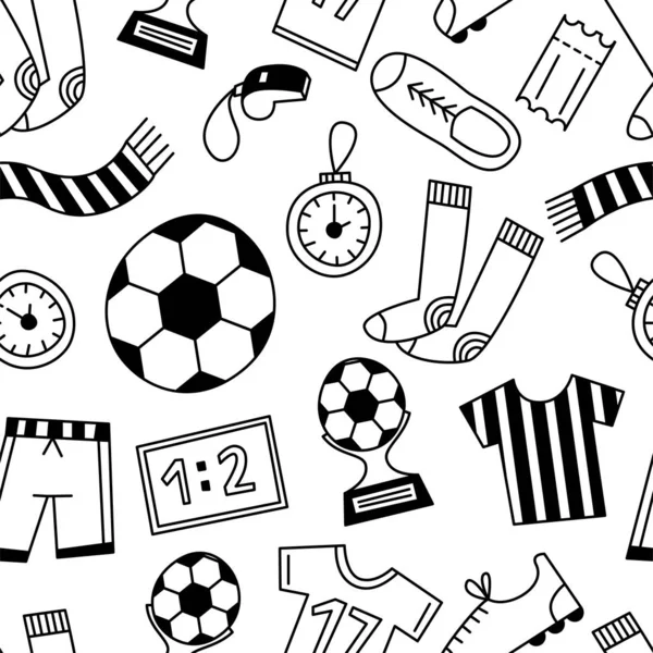 Sports Seamless Pattern Soccer Football Symbols Line Art Style Vector ...