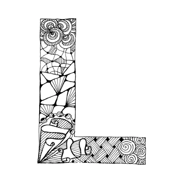 Zentangle Stylized Alphabet Letter Doodle Style Hand Drawn Sketch Font ...