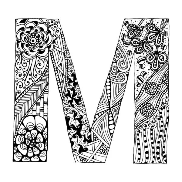 Zentangle Stylized Alphabet Letter Doodle Style Hand Drawn Sketch Font ...