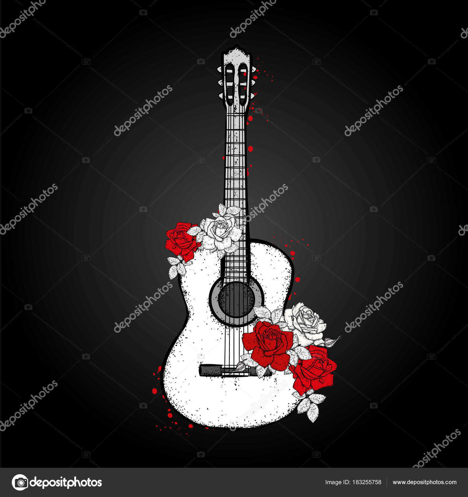 Drawings Of Guitars With Roses