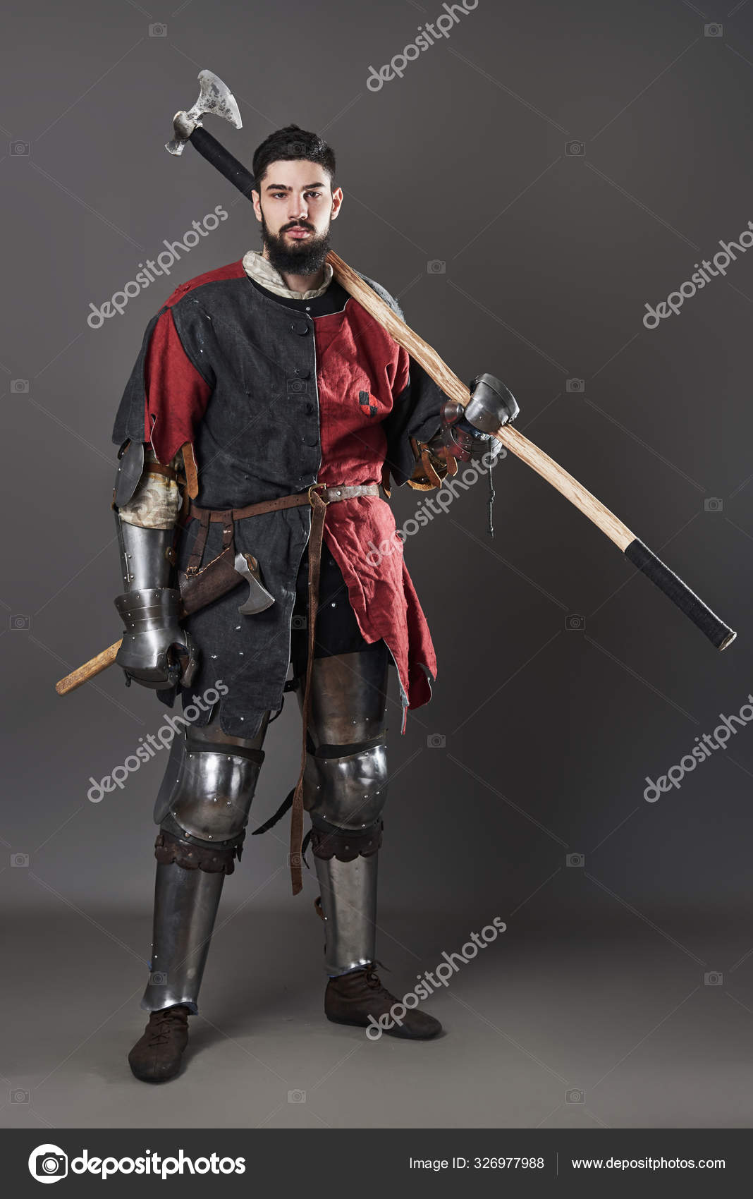 Medieval Knight Grey Background Portrait Brutal Dirty Face Warrior ...