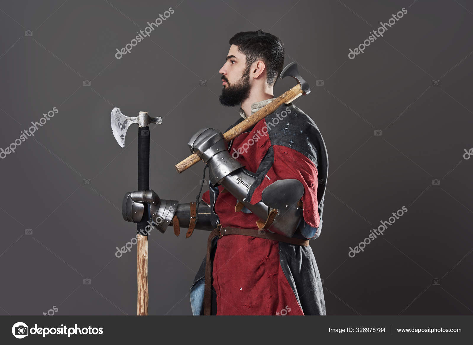 Medieval Knight Grey Background Portrait Brutal Dirty Face Warrior ...