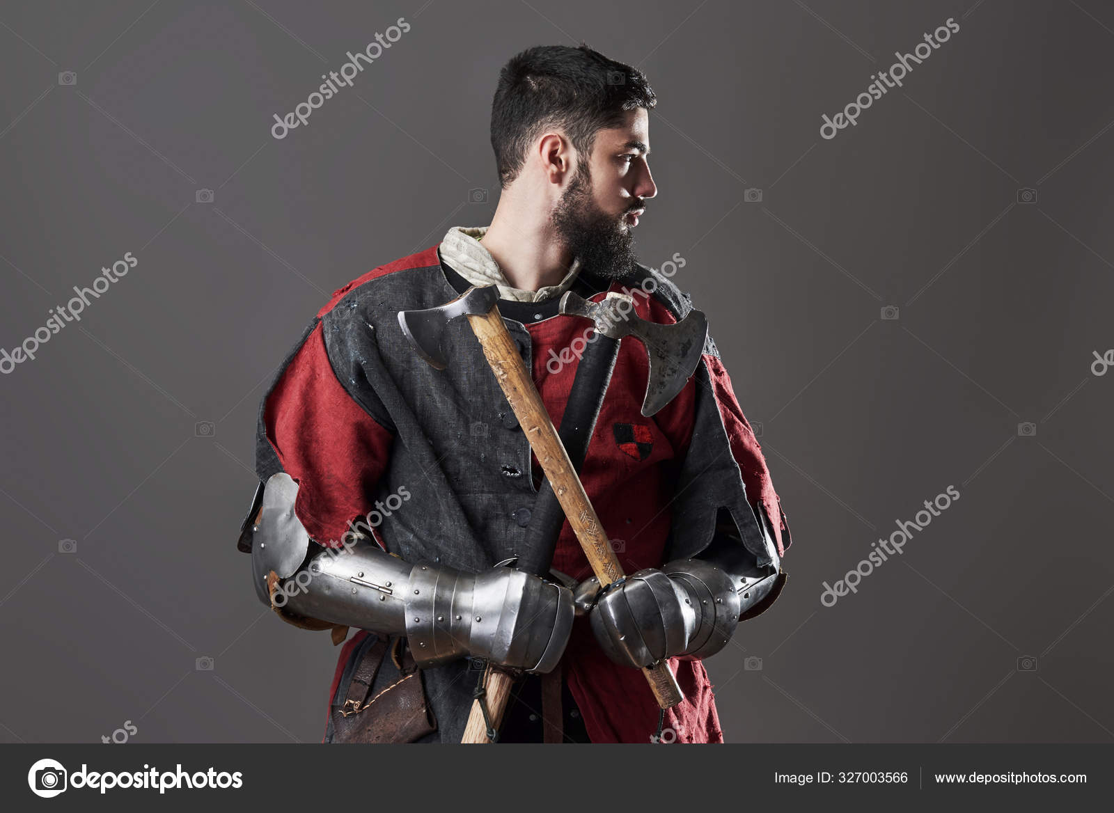 Medieval Knight Grey Background Portrait Brutal Dirty Face Warrior ...