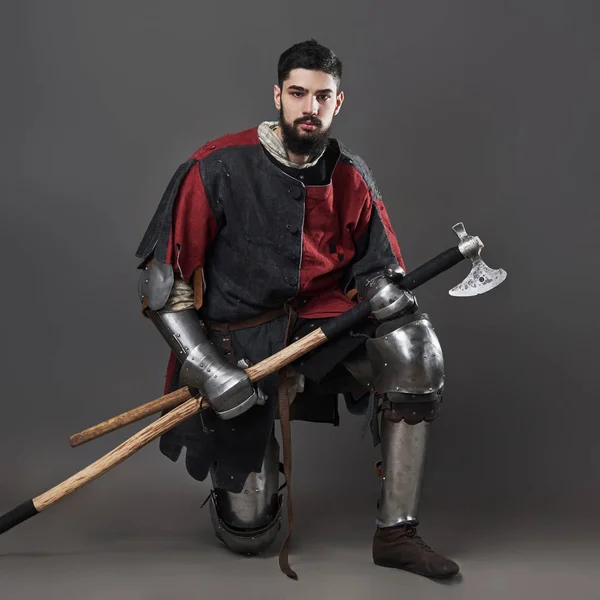 Medieval Knight Grey Background Portrait Brutal Dirty Face Warrior ...
