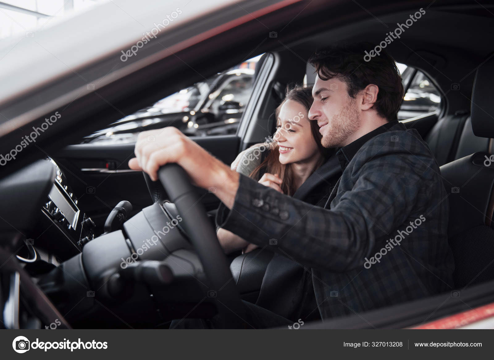 Making Decision Beautiful Loving Couple Sitting New Car Together ...