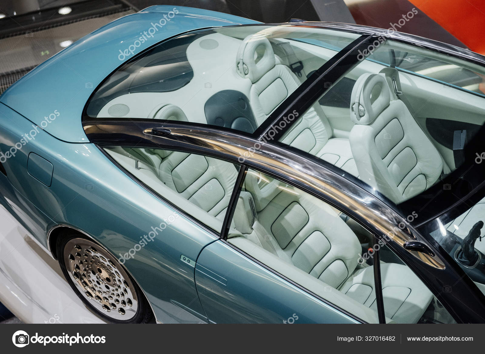 View Top Panoramic Roof Trunk Stylish Modern Expensive Blue Car — Stock ...