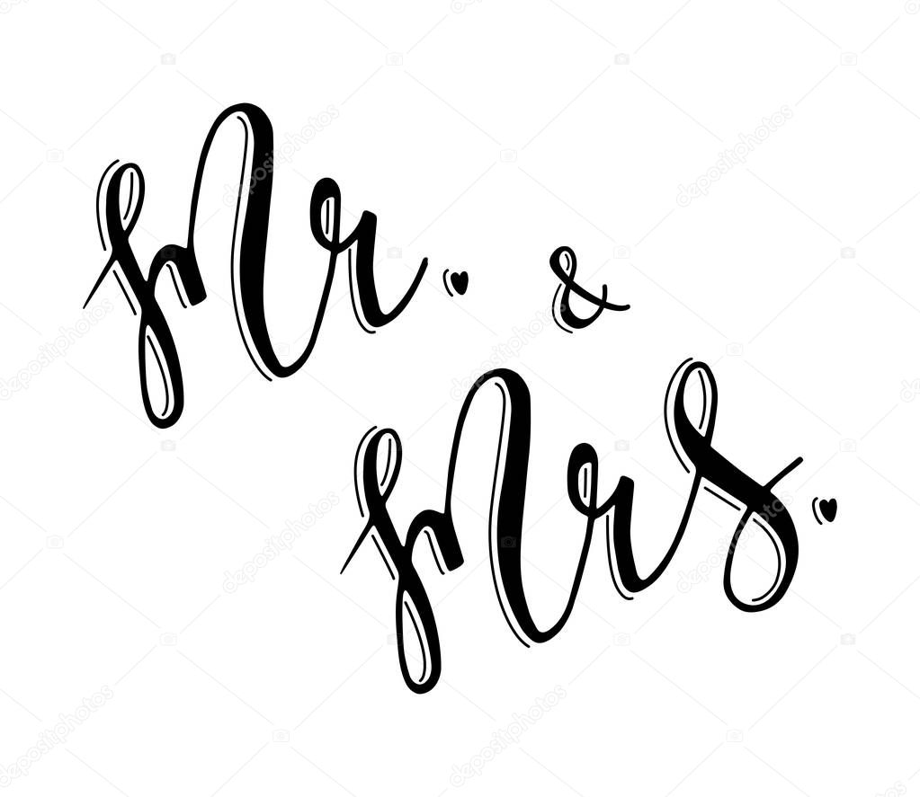 El señor y la señora firman. Señor y señora. Vector de letras dibujado ...