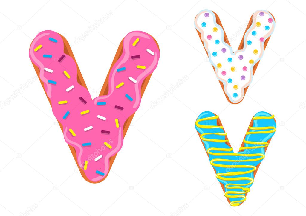 Donut font vector. Letra V 2023
