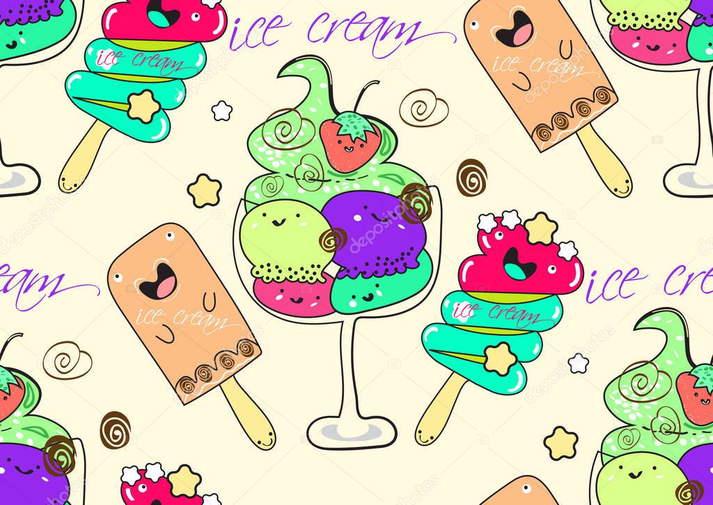 Patr n sin costuras con helado. Estilo plano de dibujos animados. Ilustraci n vectorial. Gr fico ...