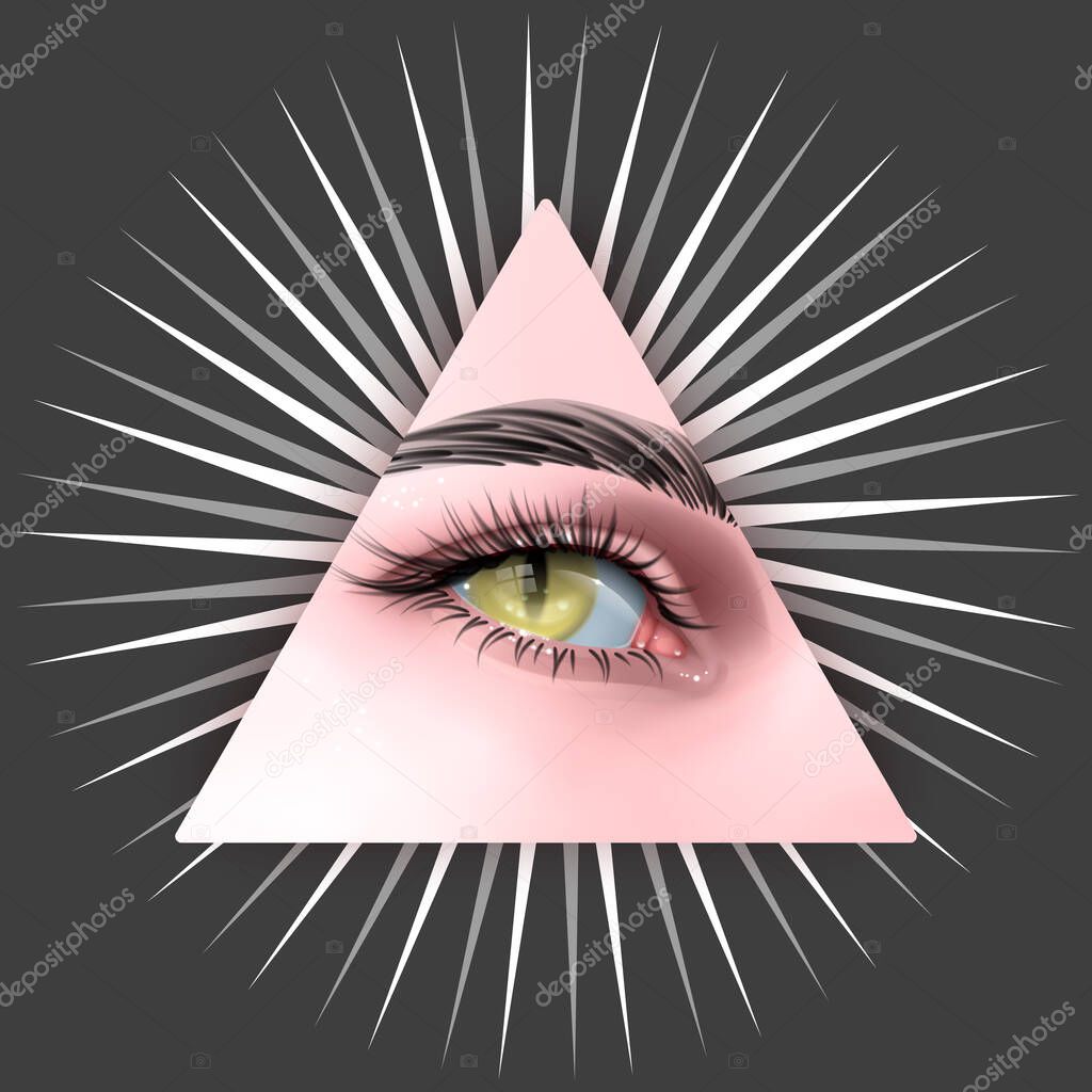 Ilustración vectorial con ojos humanos reptilianos con todo el símbolo ...