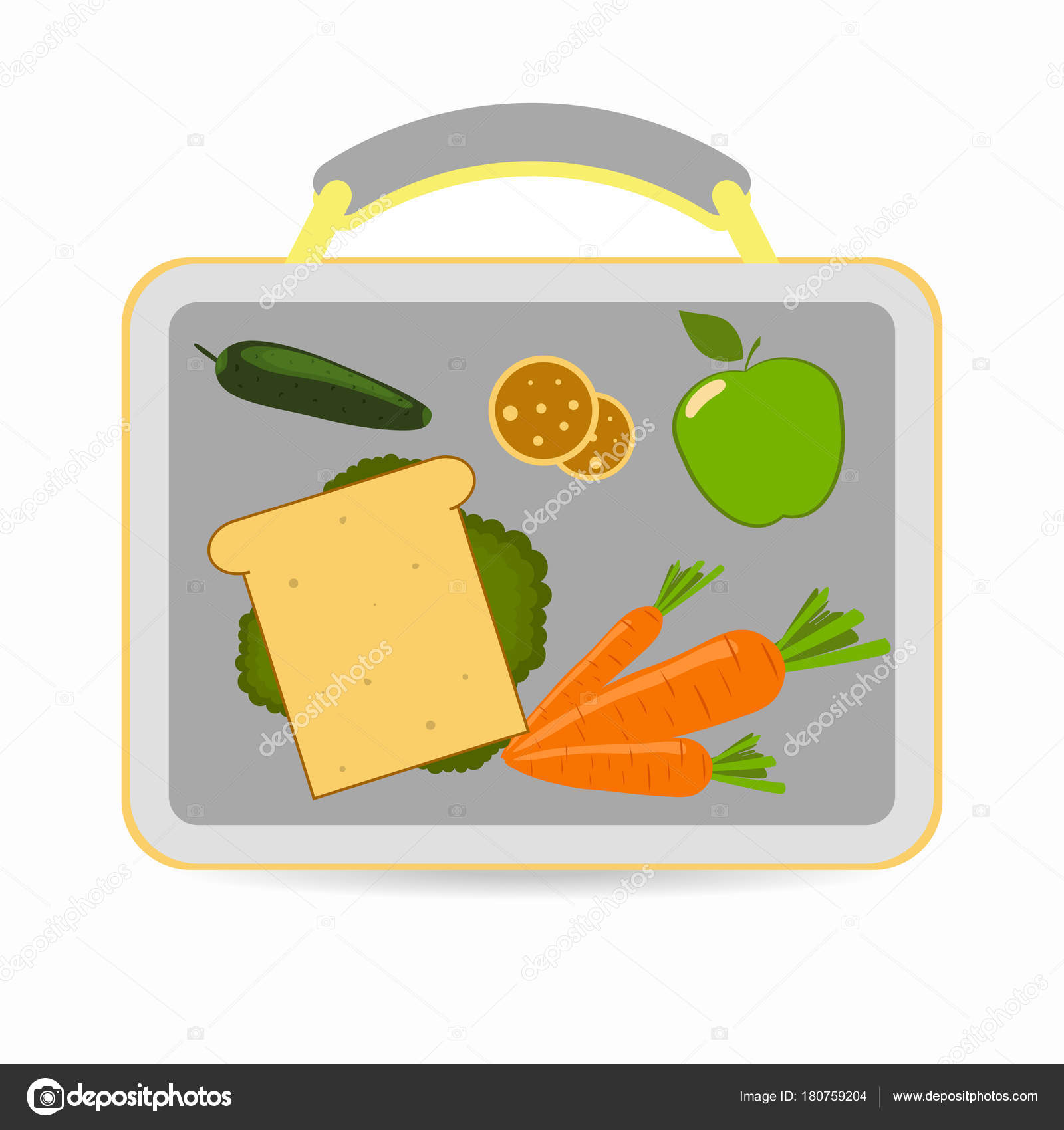 Lunchbox School Lunch Sandwich Carrots Apple Cucumber Cookies Vector ...