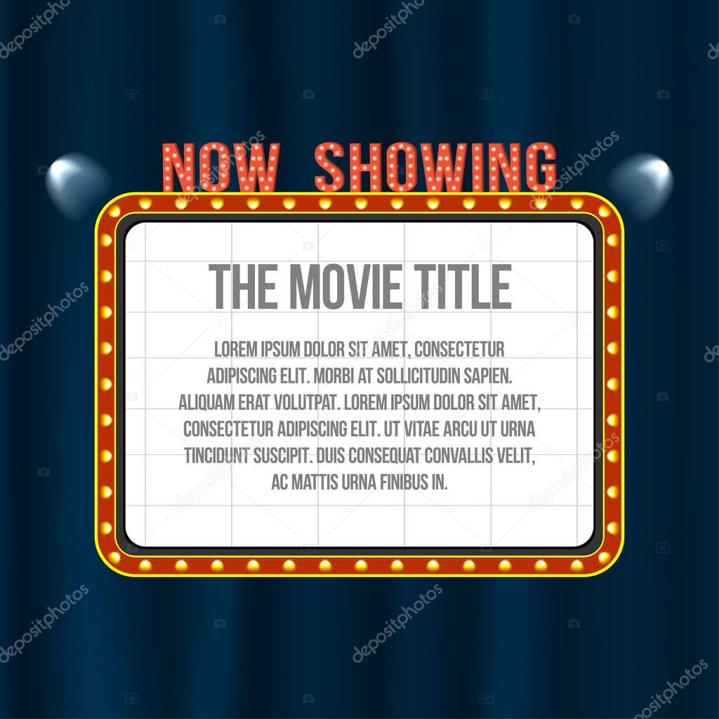 Letrero Cine Cortina Azul Con Proyectores Marco Vintage Espacio Para ...