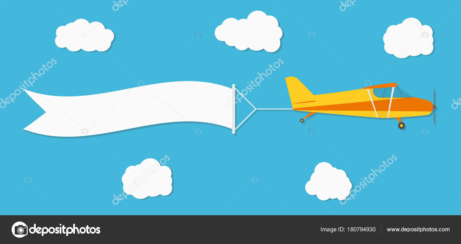 Flying Advertising Banner Plane Horizontal Banner Blue Sky Background ...