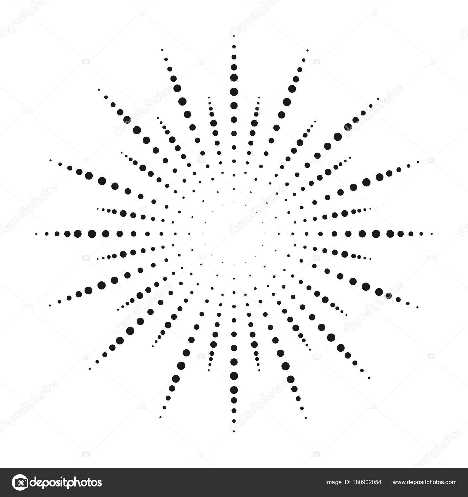 Halftone effect. Dotted sun rays. Vintage sunburst background Stock ...