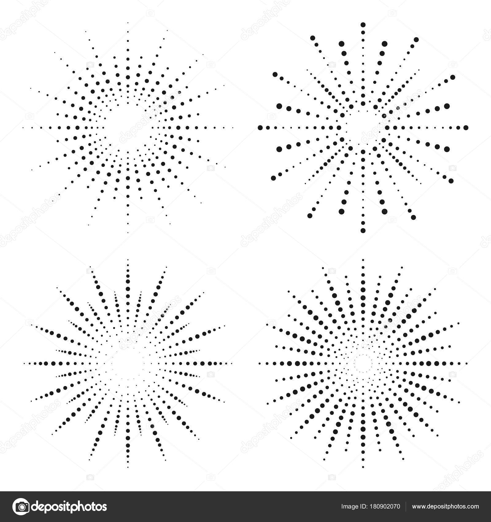 Halftone effect. Dotted sun rays set. Vintage sunburst background ...