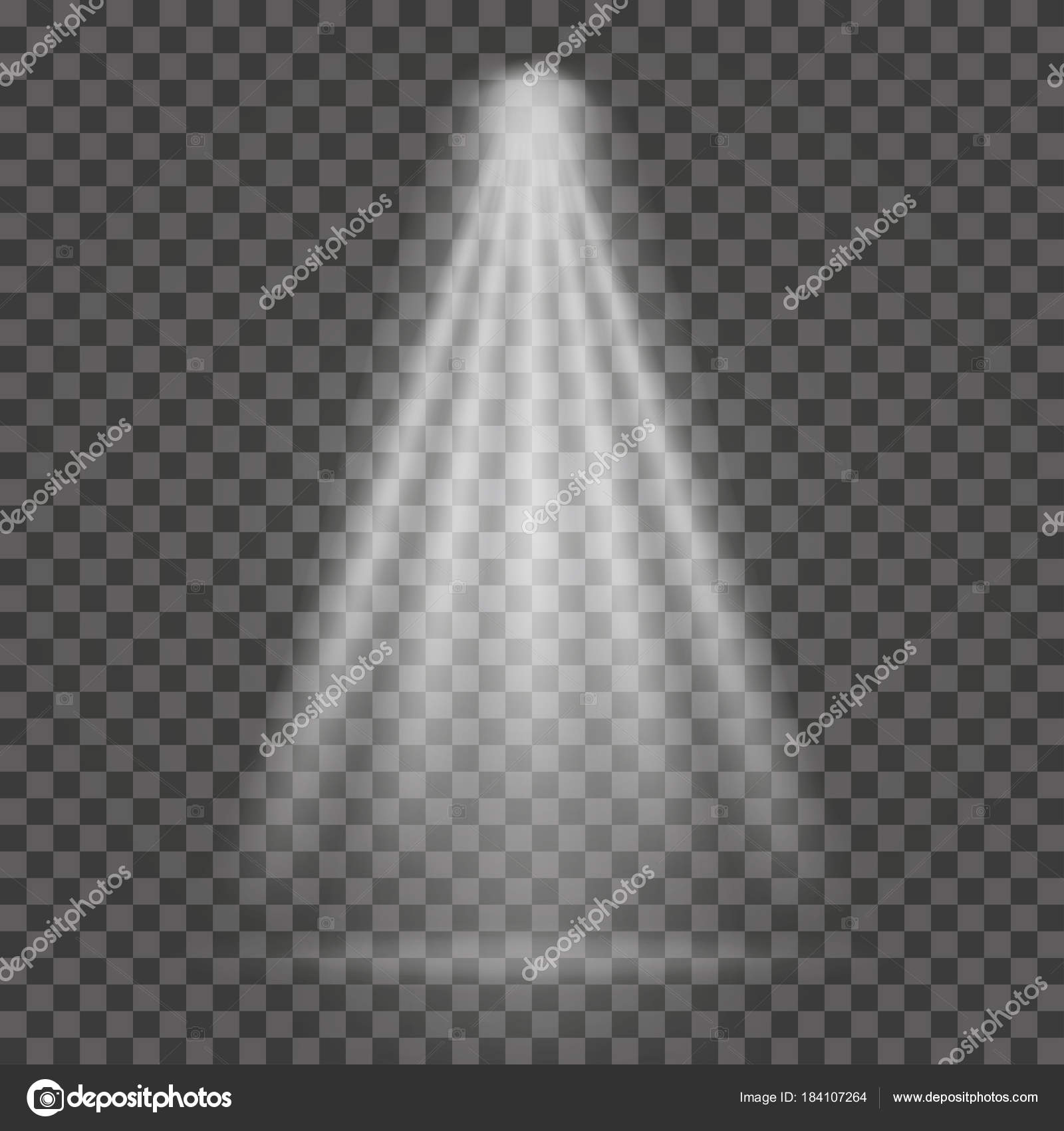 Light beam on transparent background. Bright spotlight light beam for ...