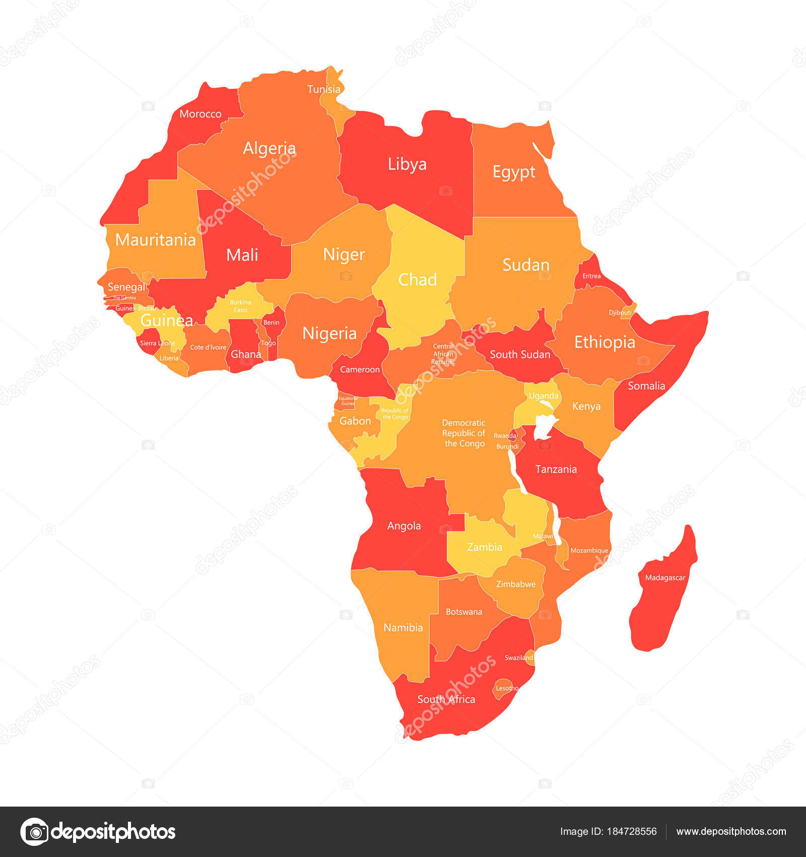 Vector African map with countries borders. Abstract red and yellow ...