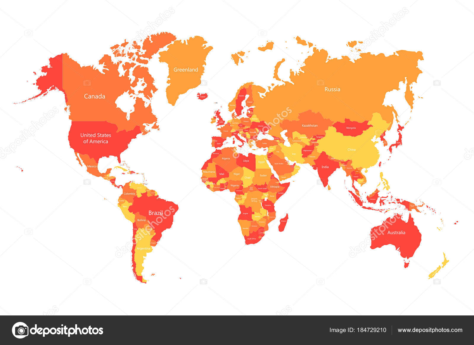 Vector World map with countries borders. Abstract red and yellow World ...