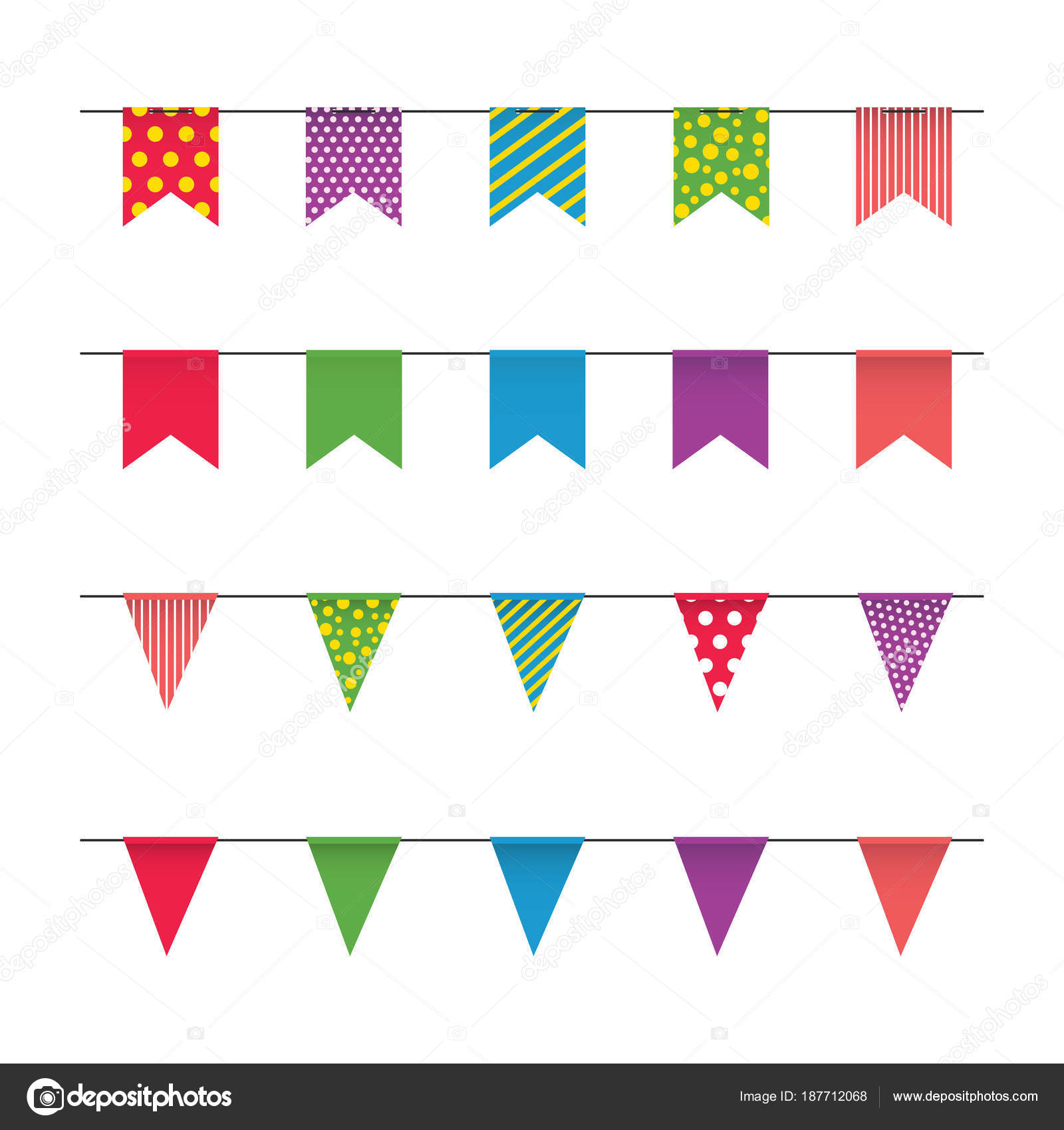 Garland with colorful flags. Carnival or fair flags on white background ...