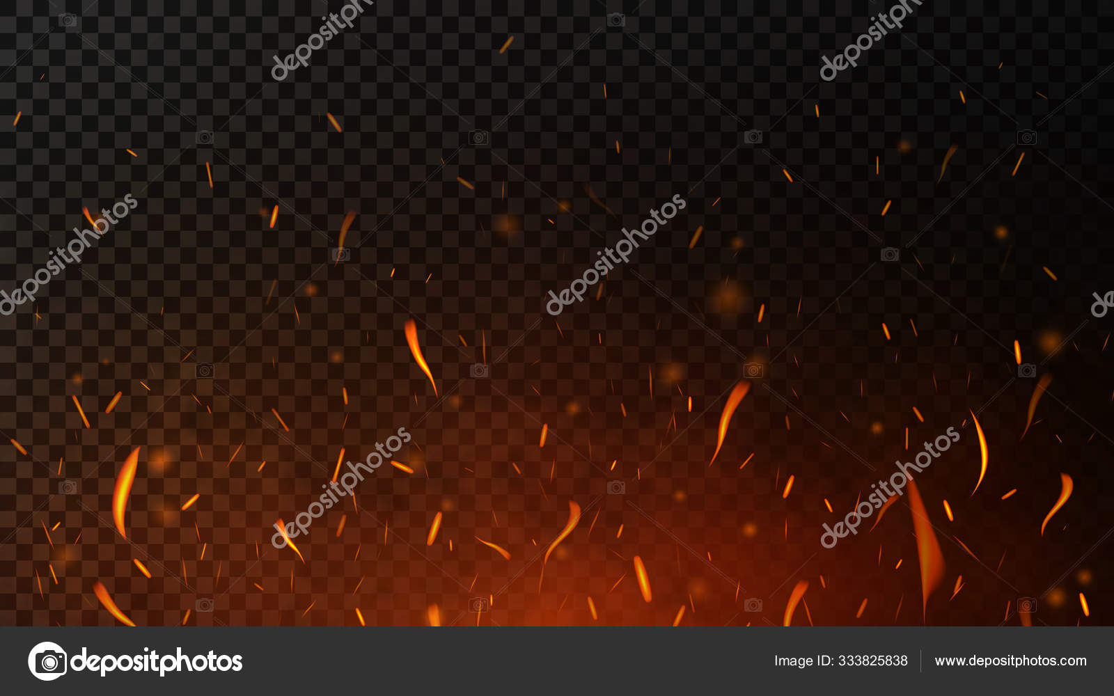 Fire sparks on dark transparent background. Flying up sparks, burning ...