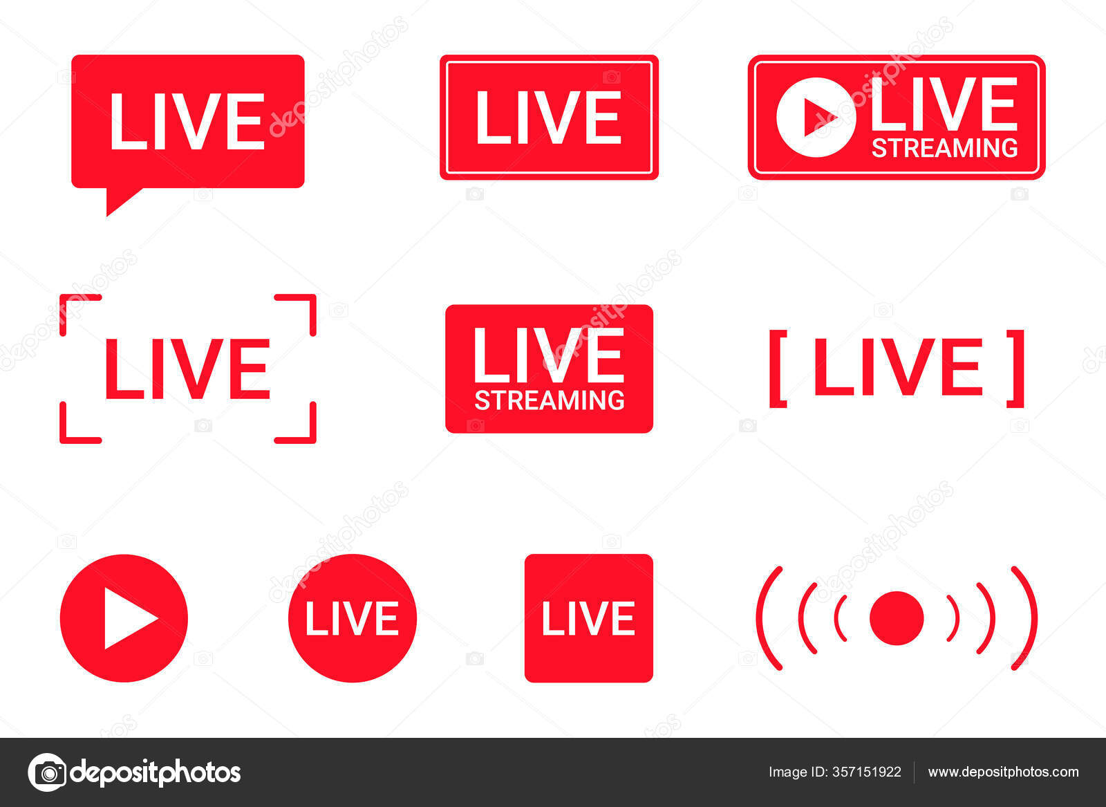 Set Live Streaming Icons Red Symbols Buttons Live Streaming Broadcasting Stock Vector by ...