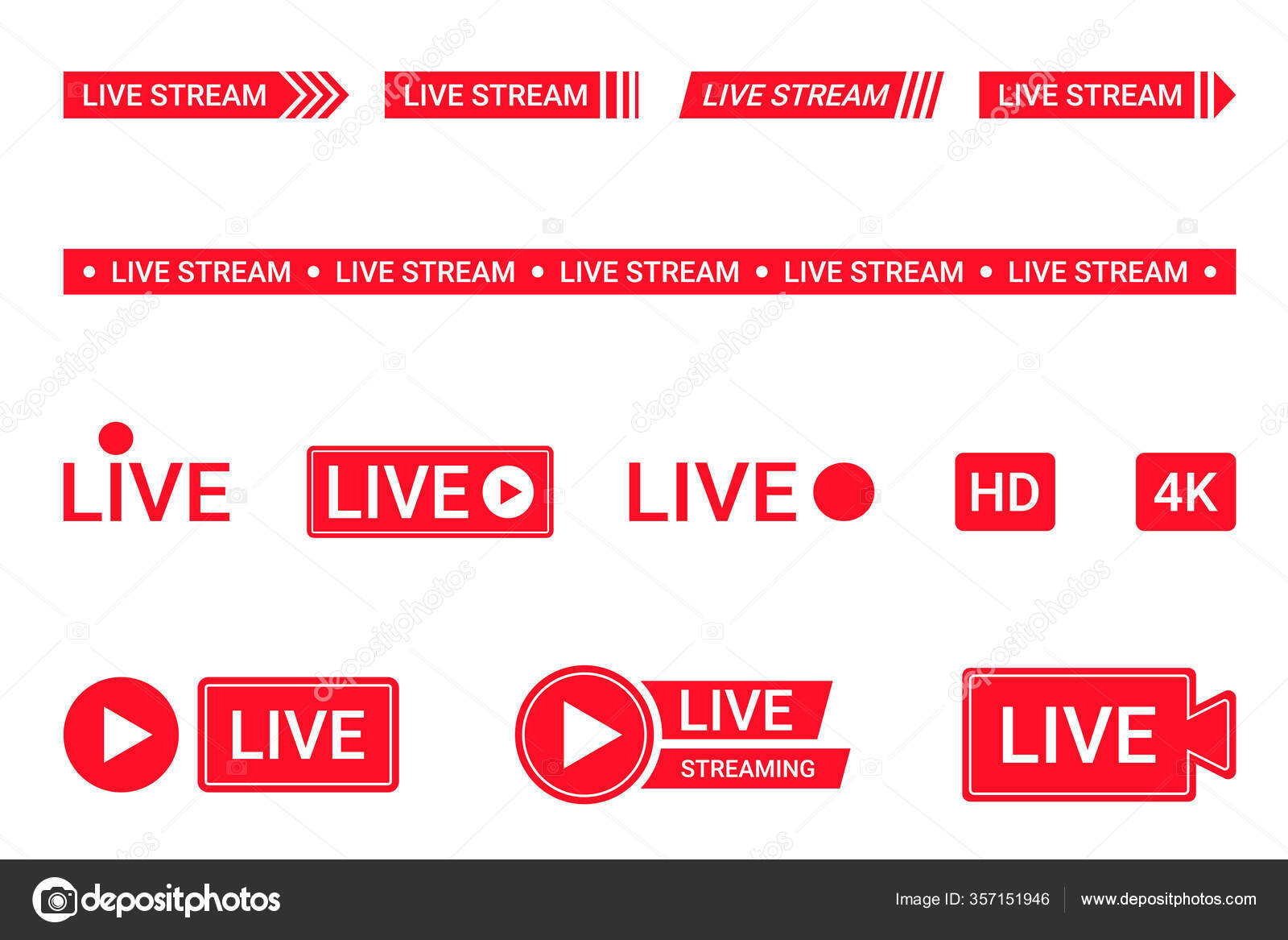 Set Live Streaming Icons Red Symbols Buttons Live Streaming Broadcasting Stock Vector Image by ...