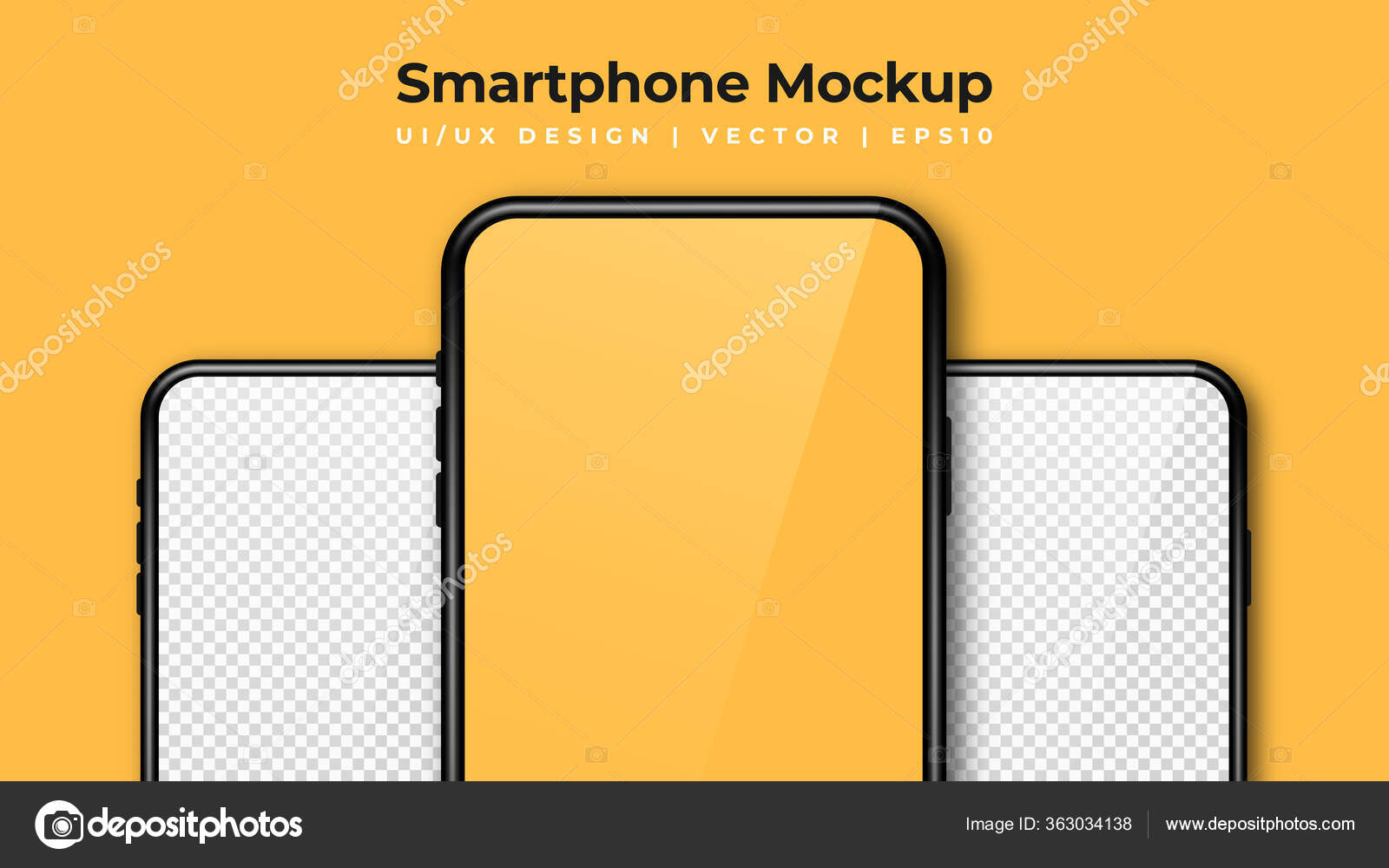 Realistic Phone Mockup Set Modern Phones Blank Yellow Transparent ...