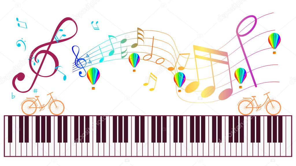Teclado para piano y notas musicales aisladas. Actividad creativa con ...