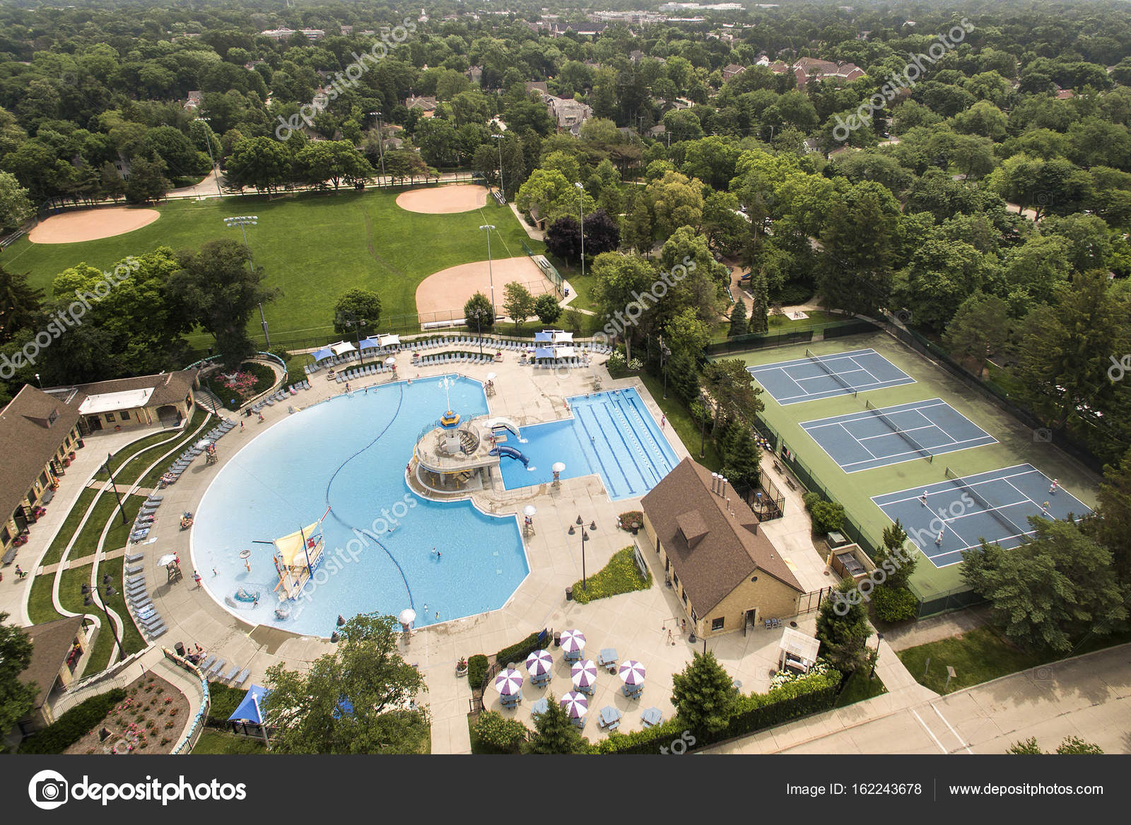 Community Swimming Pool and Park Aerial – Stock Editorial Photo ...