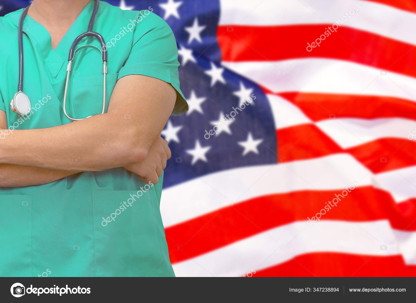 Male Surgeon Doctor Stethoscope Background United States America Flag ...