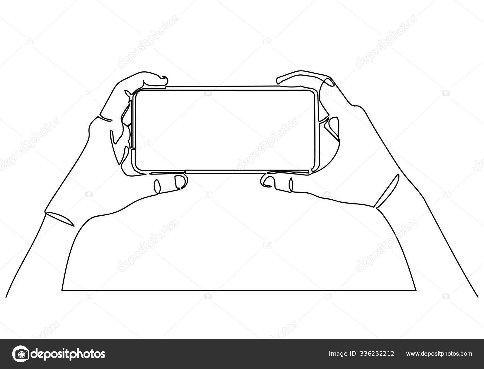 Continuous one line drawing of of hand holding smartphone Stock Photo ...