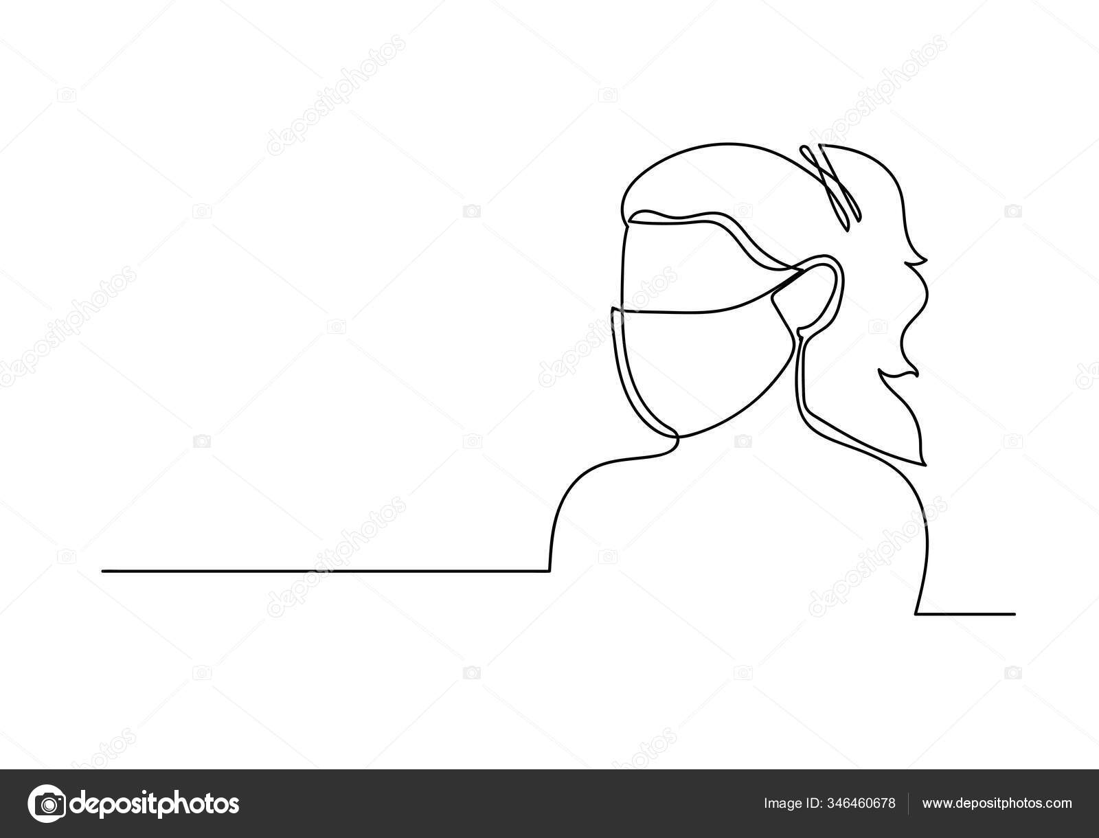 One Continuous Line Drawing Medical Face Mask Concept Coronavirus Stock ...