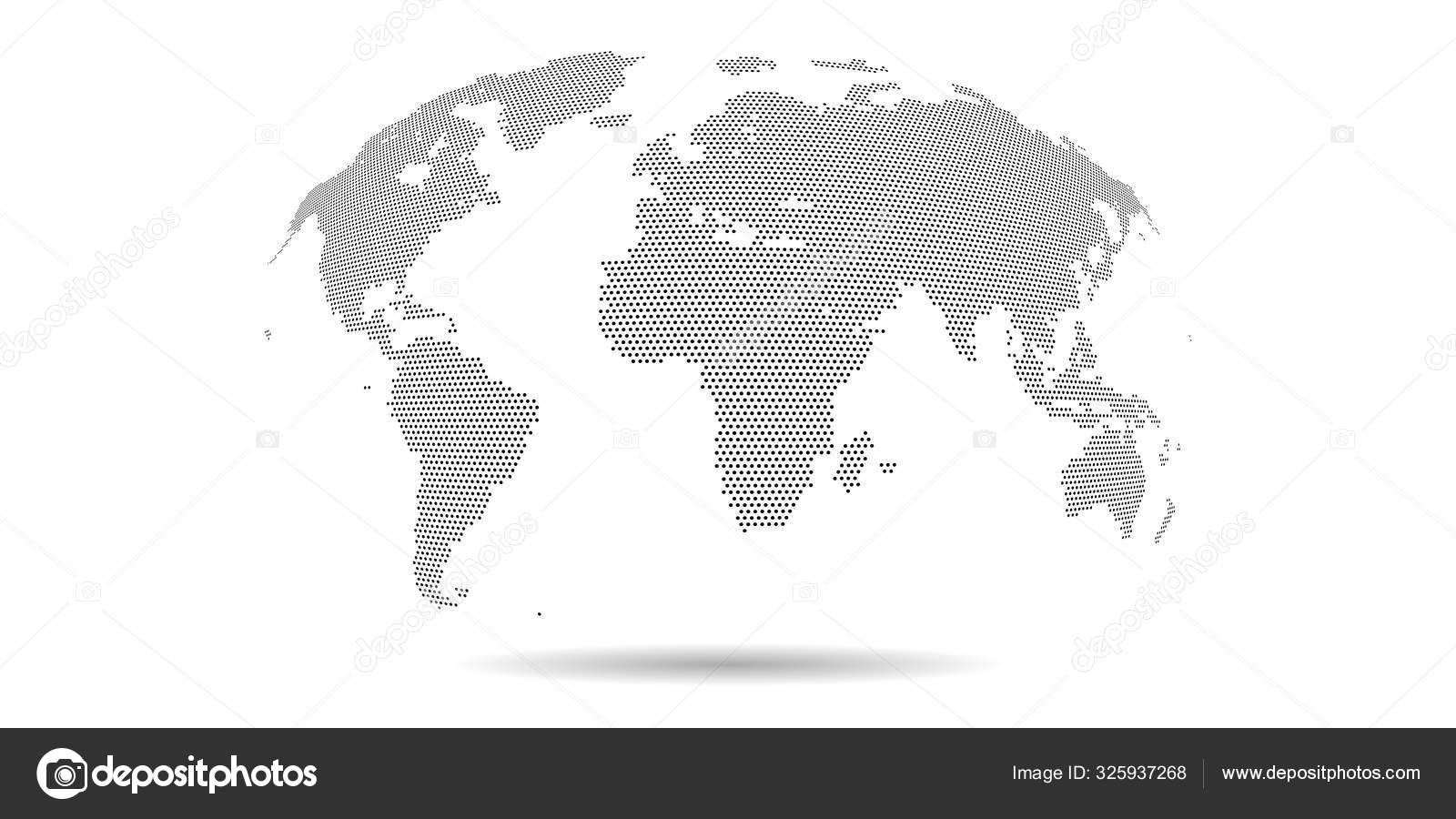 Vector dotted world map. Grey halftone color. 3d graphic background ...