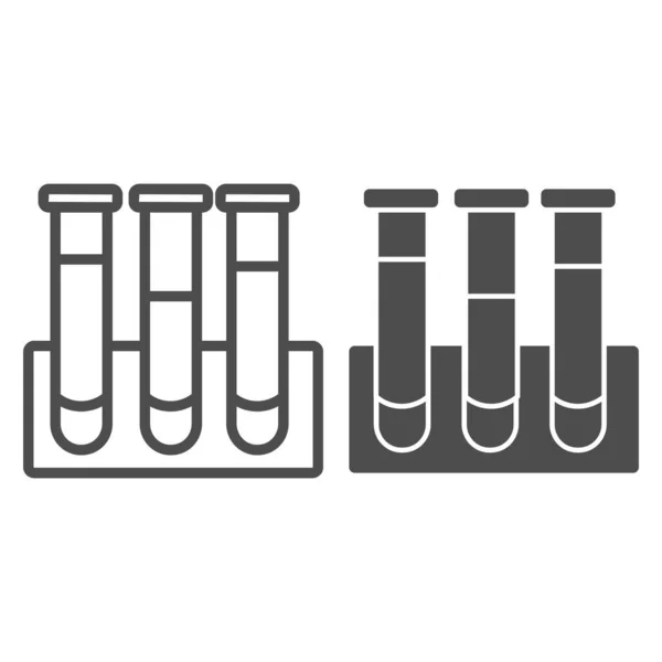 Test tubes line and solid icon. Laboratory equipment flask with fluid ...
